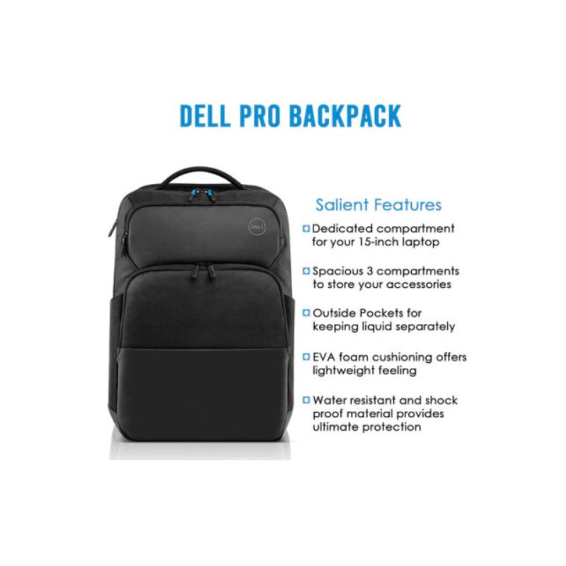 Dell Pro Laptop Backpack 15 PO1520P with Water Resistant Exterior and ...
